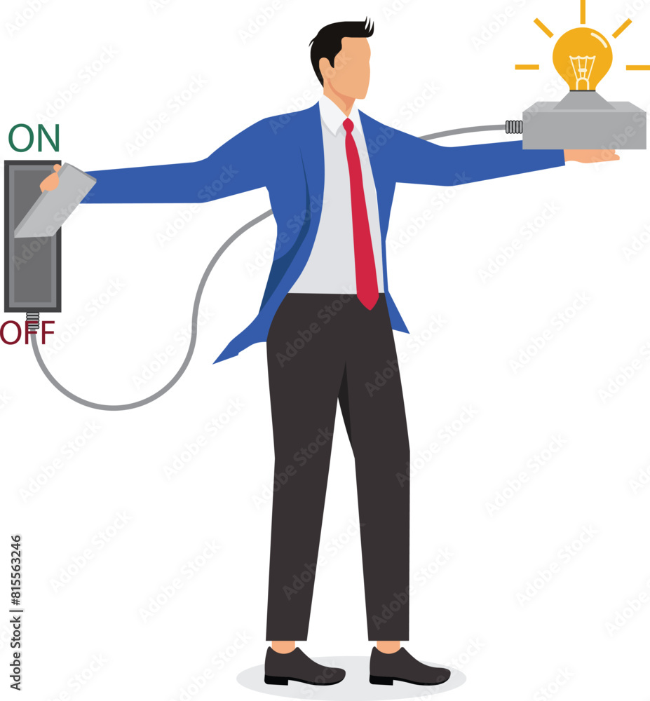 Turn on creative light bulb idea, businessman turns on the switch to ...