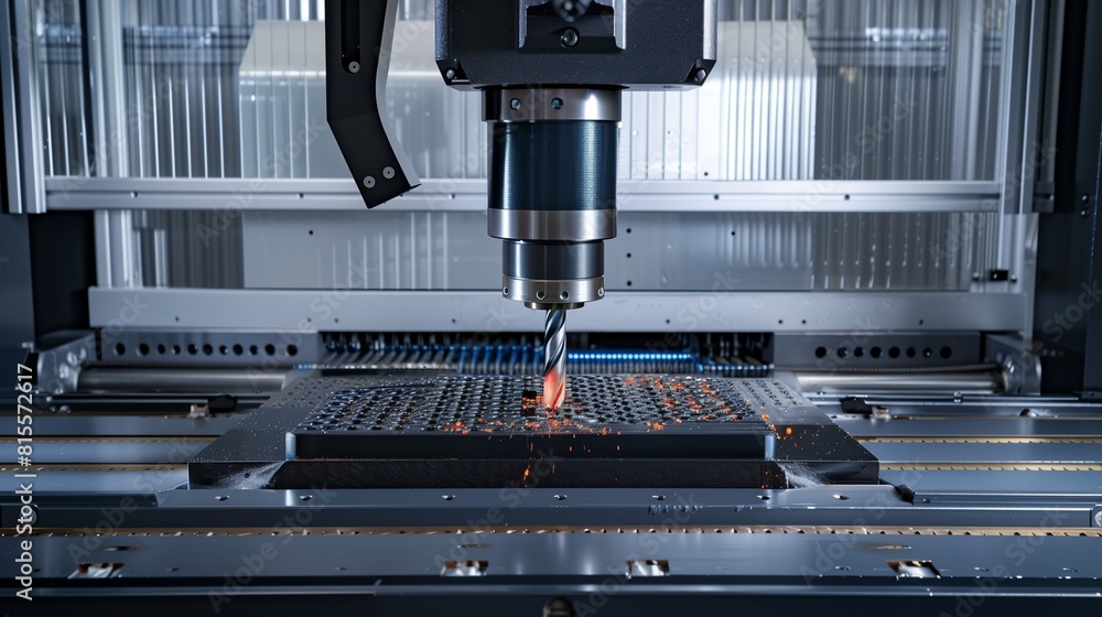 Dynamic Image of a Jet Black High-Speed Drilling Machine at Work ...