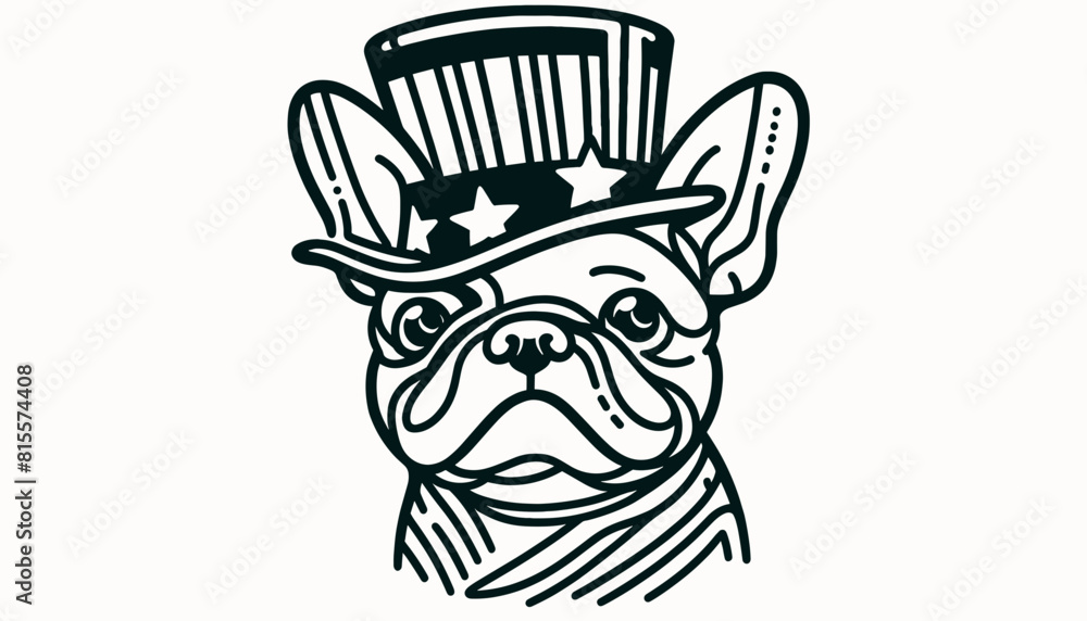 French Bulldog 4th July Line Art Memorial Day Clip Art Celebration USA ...