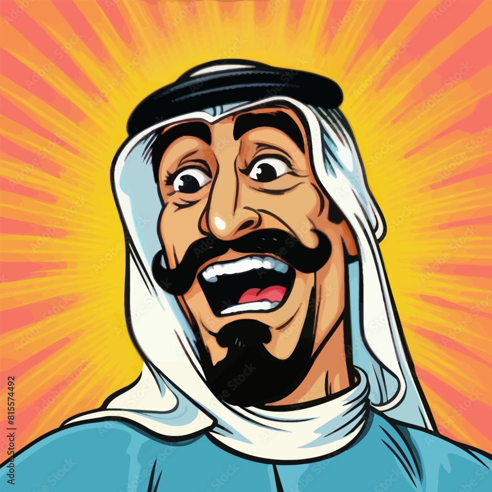Vector illustration of a Middle Eastern man laughing, wearing ...