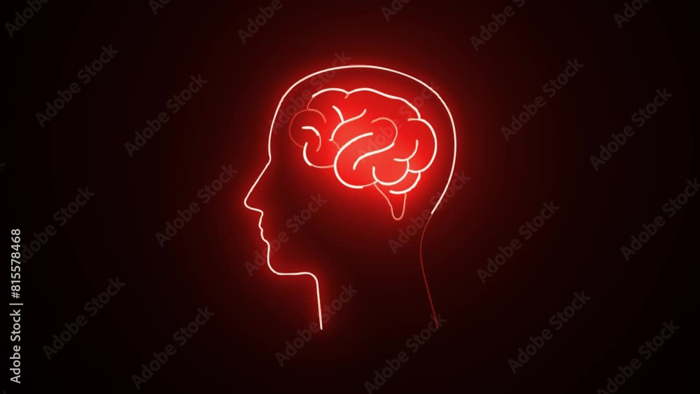 Brain and human head icon, Human head line icon animation. Glowing neon ...