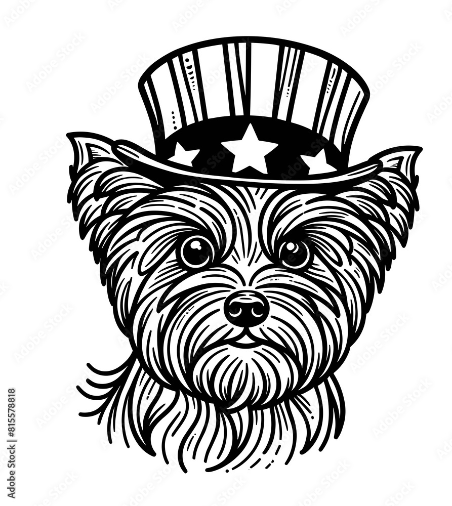 Yorkshire Terrier Dog 4th July Line Art Celebration USA (United State ...