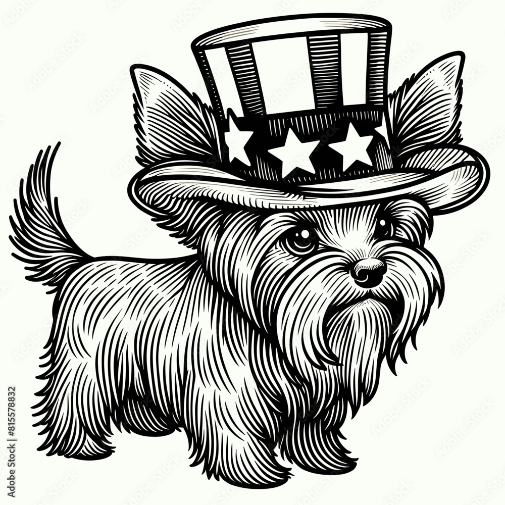 Yorkshire Terrier Dog 4th July Line Art Memorial Day Clip Art ...