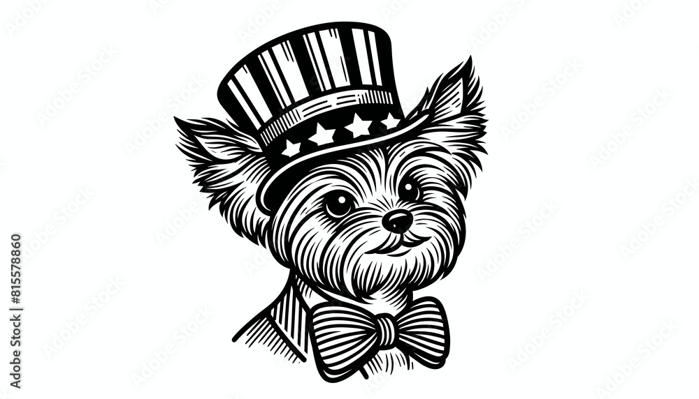 Yorkshire Terrier Dog 4th July Line Art Animal Patriotic with American ...