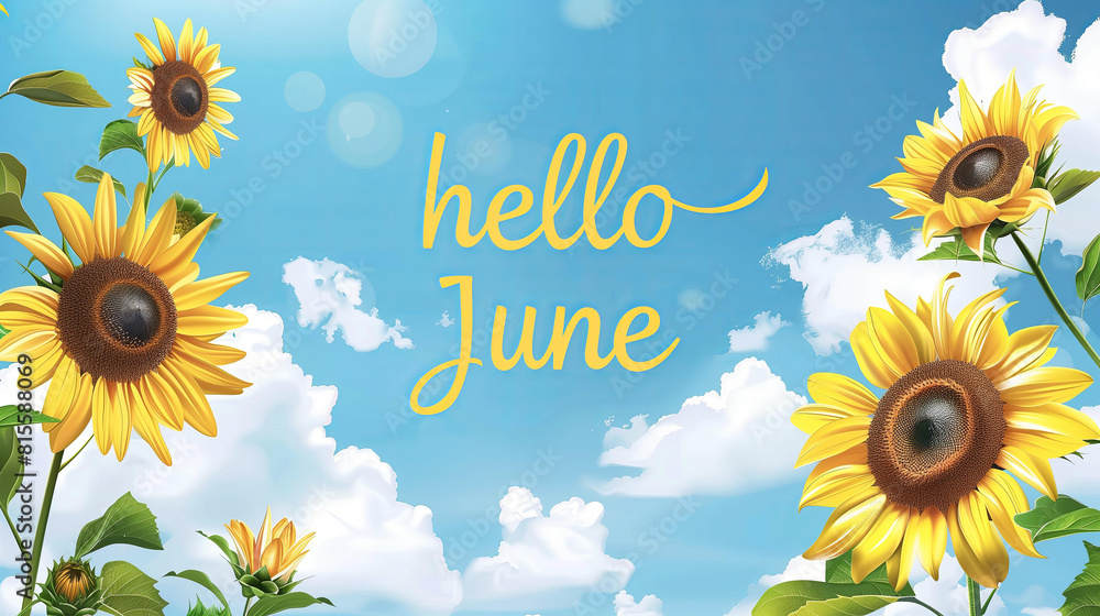 sunflowers on a blue sky with white clouds background banner. The text ...