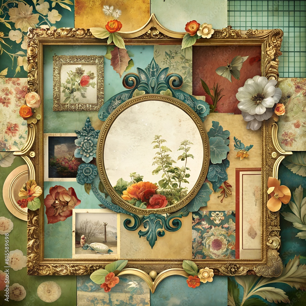 Vintage collage frame wallpaper background illustration, paper texture ...