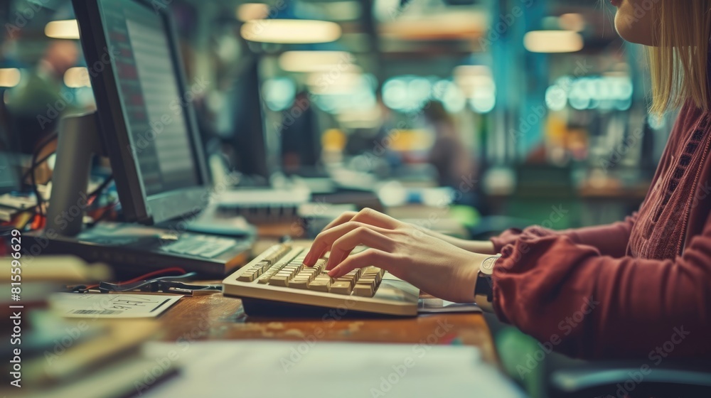 Skilled journalist typing typewriter while working and writing the ...