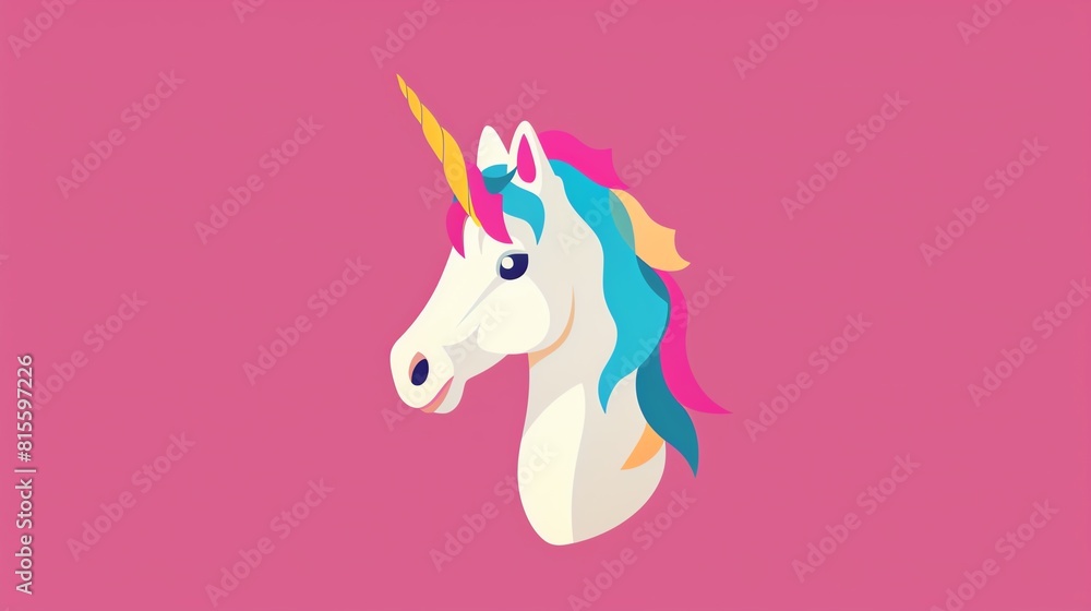 Unicorn head flat design, front view, unicorn theme, animation ...