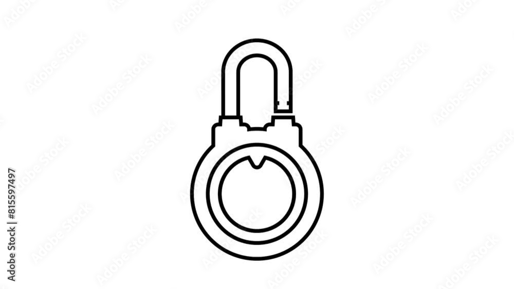 Animated padlock lock icon with mechanical password entry device opens ...