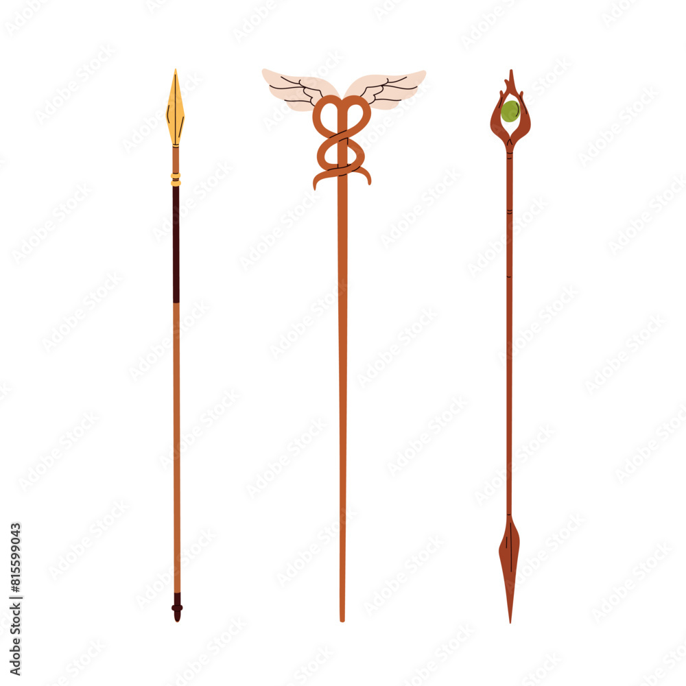 Ancient staff, spear set. Historical weapons with pointed tip, long ...