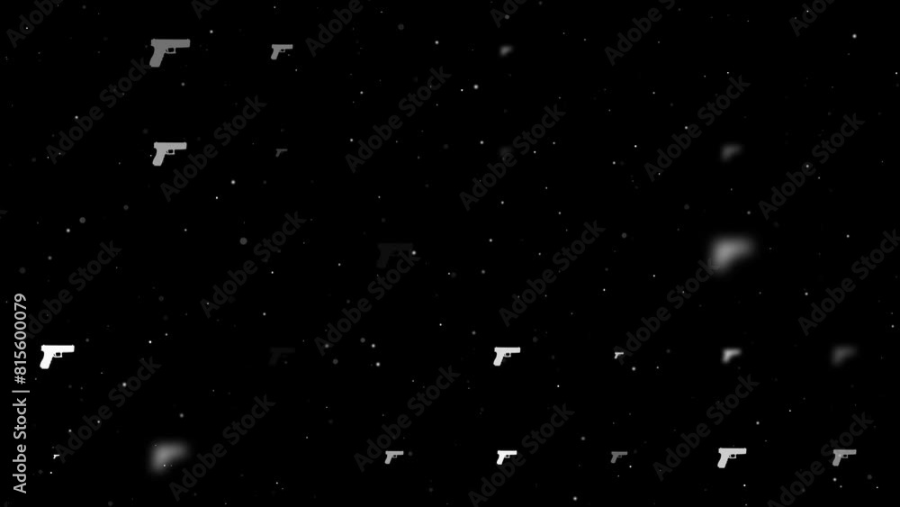 Template animation of evenly spaced gun symbols of different sizes and ...