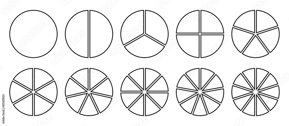 Infographic icons circles set divided radius in black color stroke ...