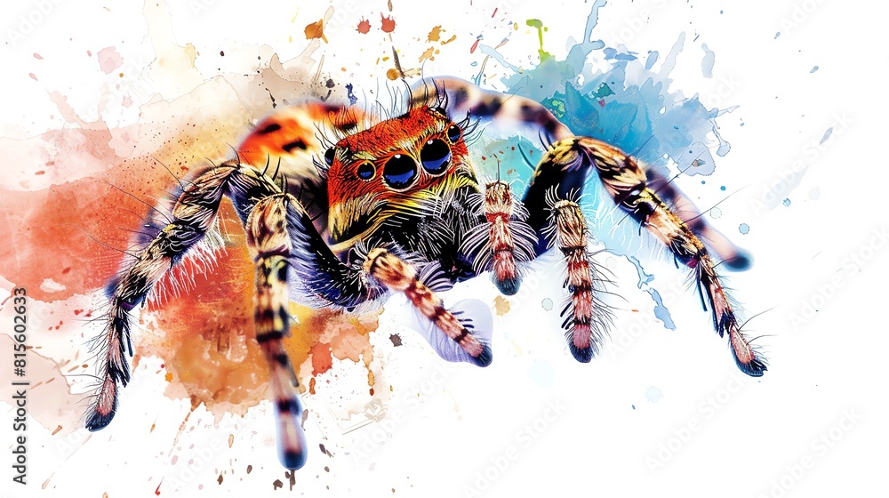 Jumping spider flat design, side view, spider theme, water color ...
