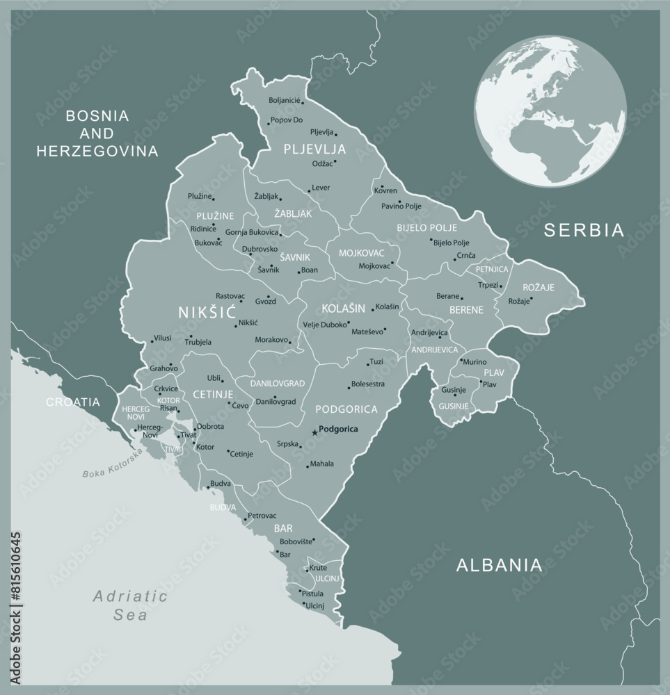Poster Montenegro - detailed map with administrative divisions country ...