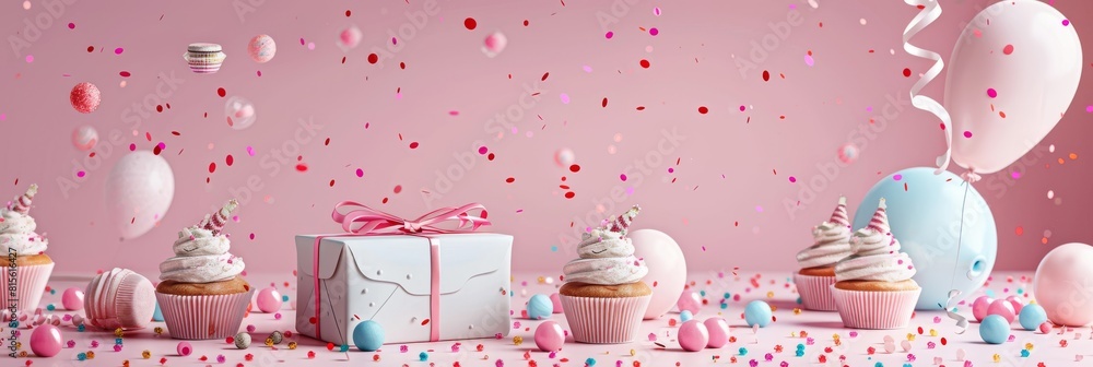 Delightful Birthday Setup with Gift Boxes, Pastel Balloons, and Treats ...