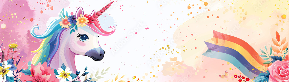 Featuring a minimalist pastel background, a cute unicorn decorated with ...
