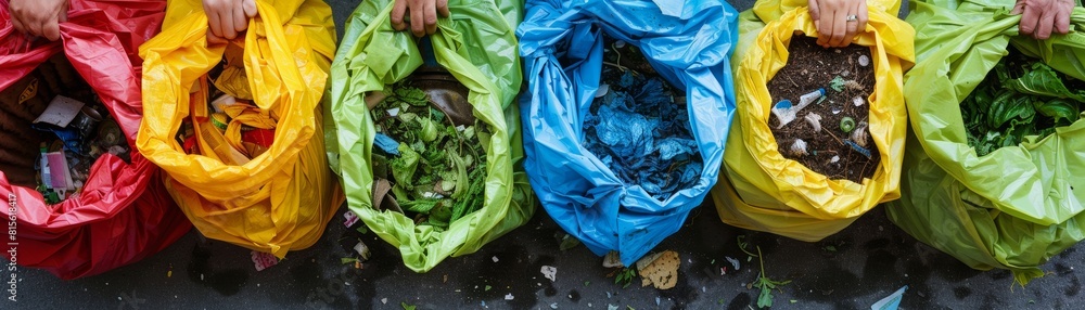 The photo shows colorful plastic bags filled with different types of ...