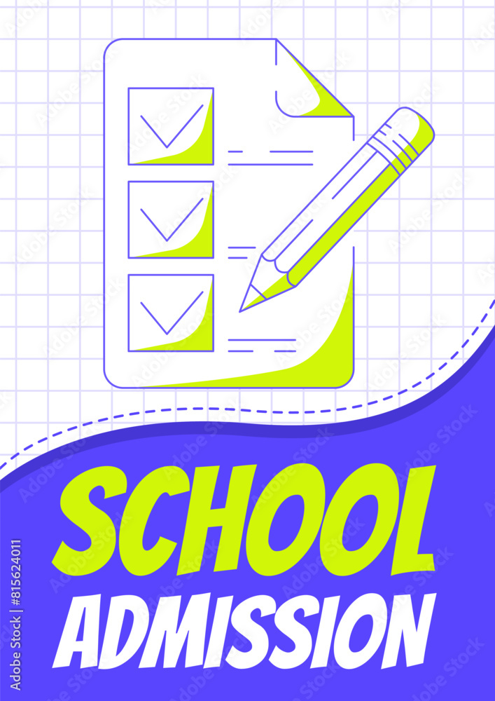 School admission, sheet of paper with checkmarks, pencil. Back to ...