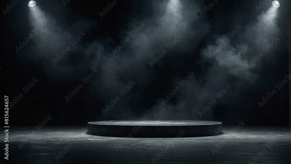Podium black dark smoke background product platform abstract stage ...