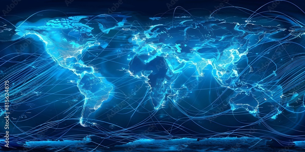 Ilustração do Stock: Blueprintstyle global network map with data ...