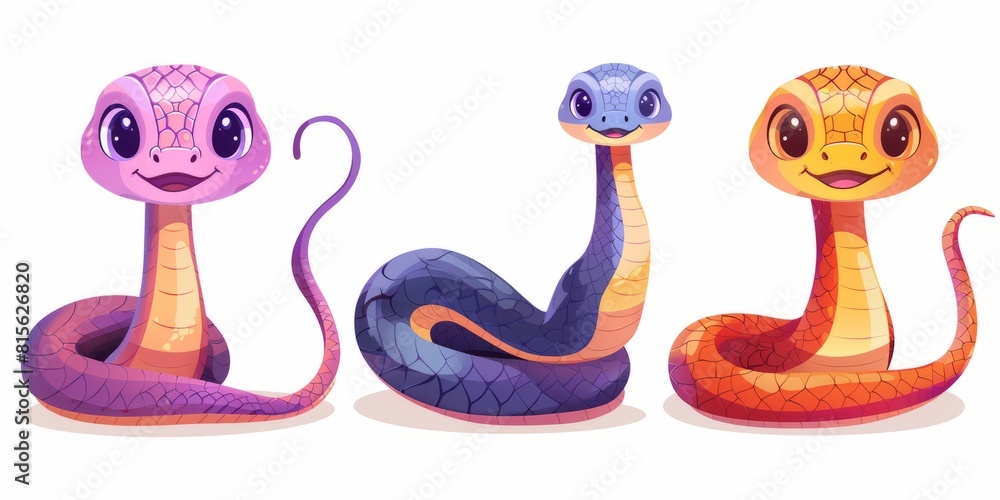 Cute and funny cartoon snake character . Happy python, cobra and viper ...