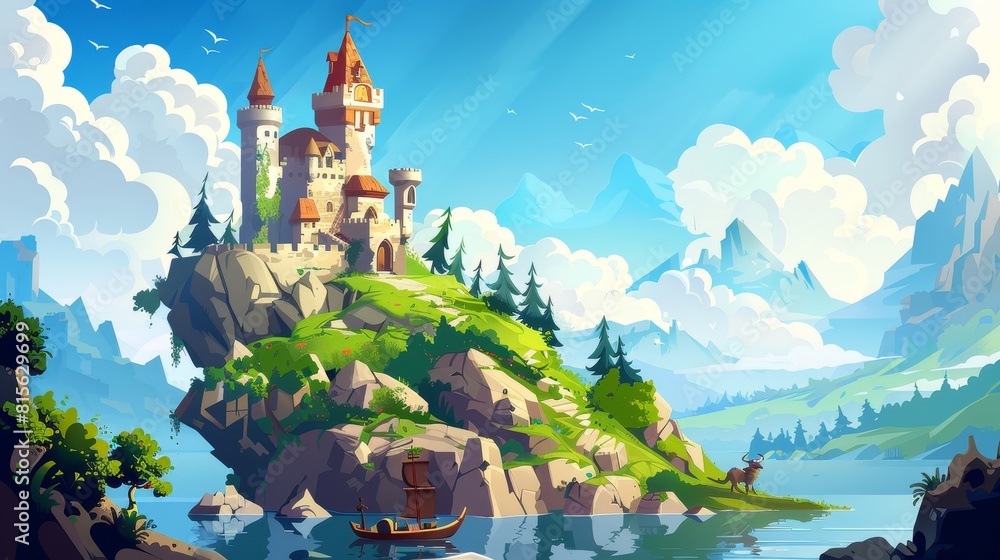Modern parallax background for 2D animation with cartoon mountain ...