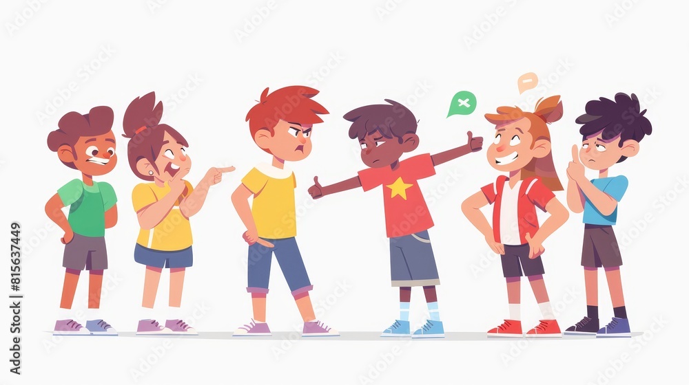Flat character set of school bullying. Group of teen boys and girls ...