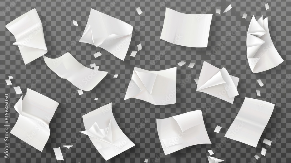 White paper falling down on transparent background. Modern illustration ...