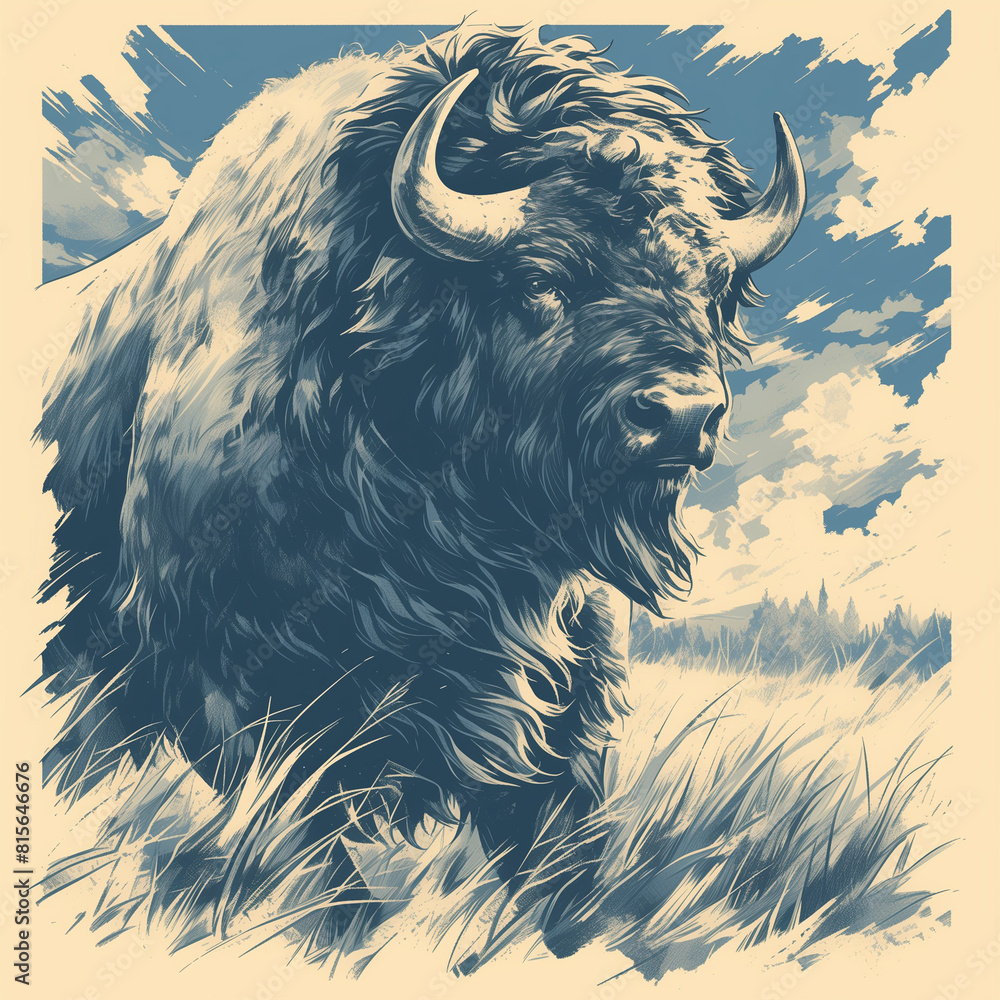 Bull badge creative illustration for t-shirt design. Animal buffalo ...