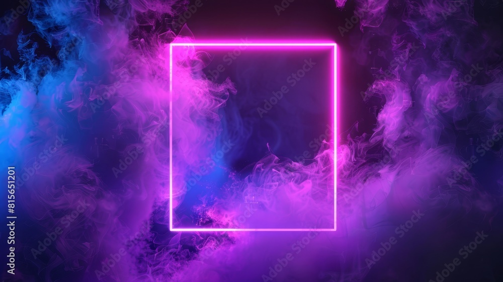 3d abstract laser smokey room in purple and blue with cosmic shape ...