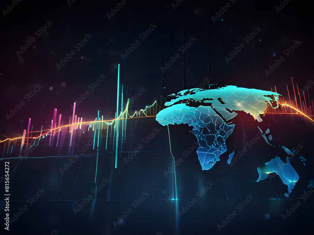 Global business success growth level up network graph with world map ...
