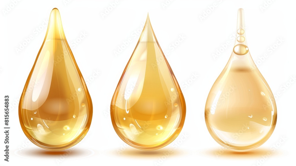 A 3D oil droplet. A golden honey droplet isolated modern. Drops of ...