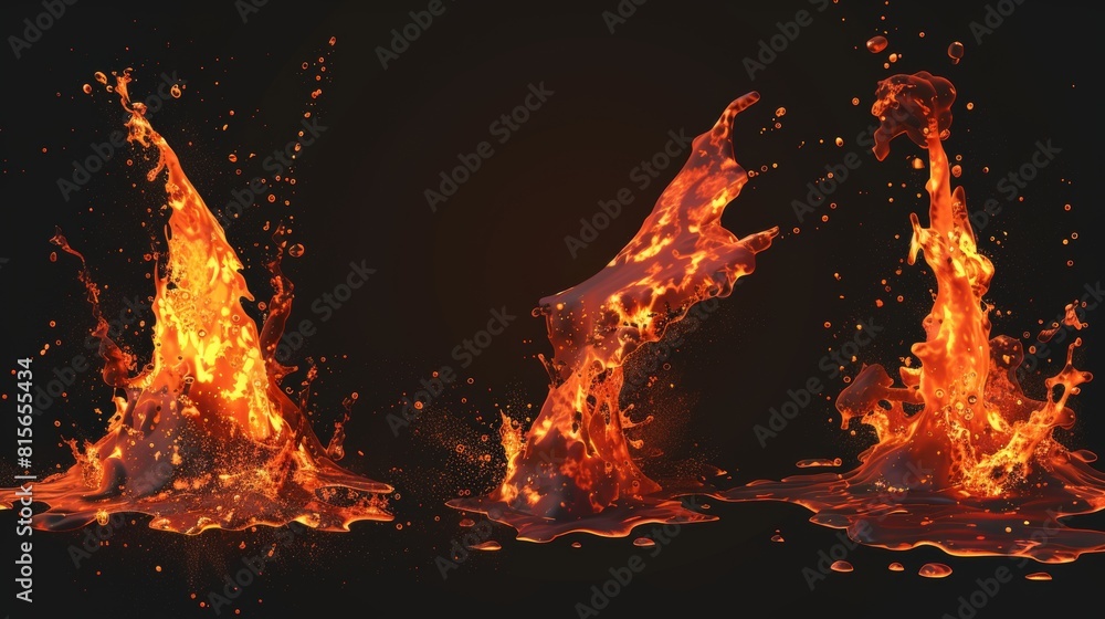 An eruption wave falling UI. Red and orange eruption wave. 2D liquid volcano splash. Magic fx ...