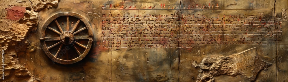 A detailed illustration of Sumerian innovations, including the wheel ...