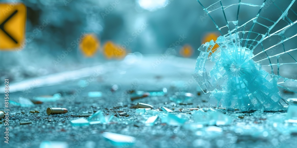 Crime Scene with Broken Glass and Gun Symbolism: Danger Signs. Concept ...