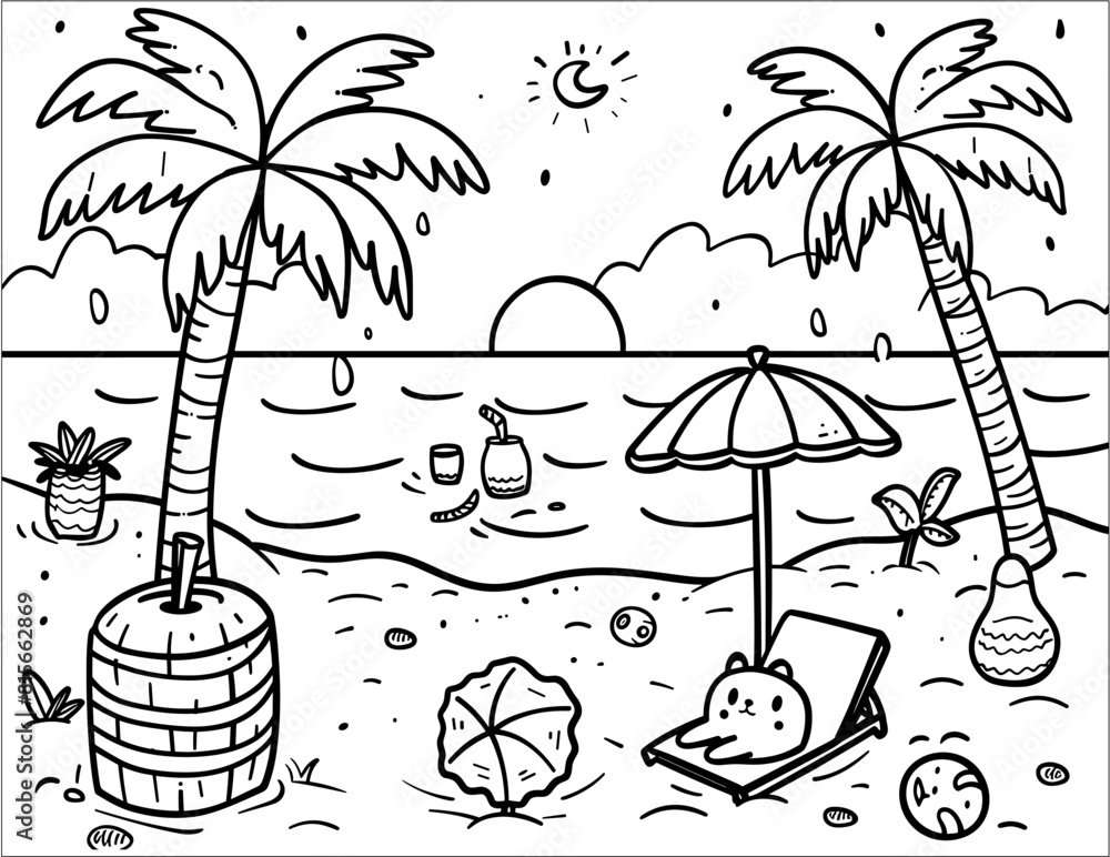 Vector Summer Coloring Pages for Toddlers and Kids Stock Vector | Adobe ...