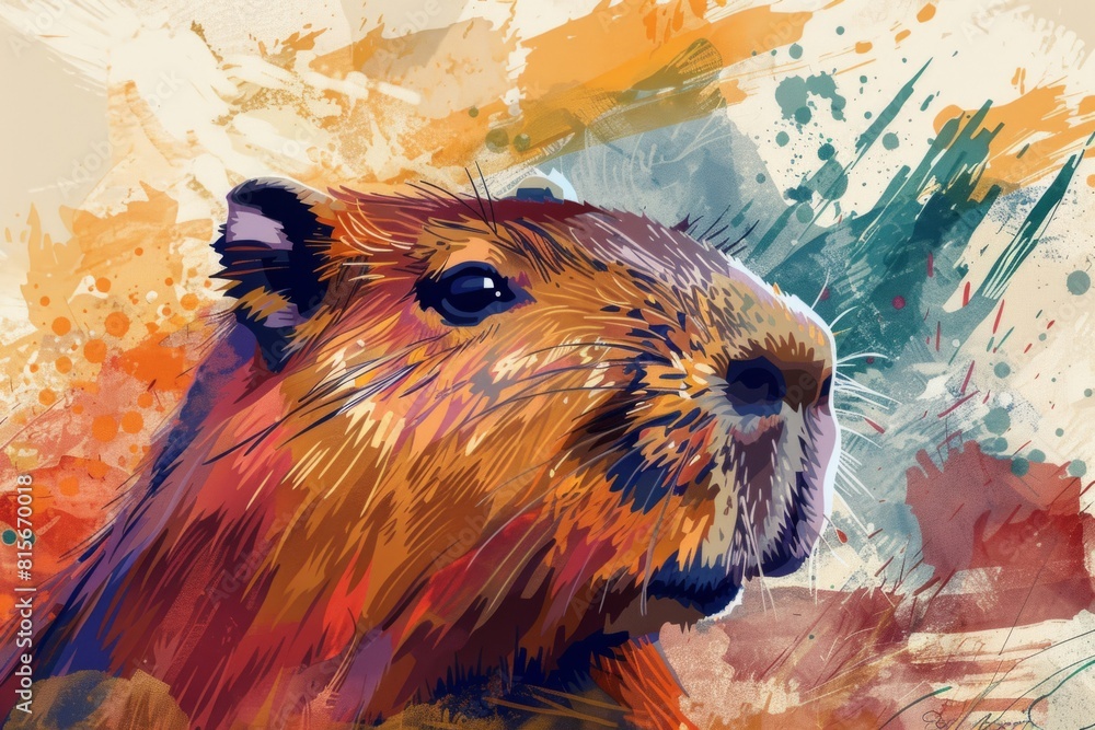 Capybara in the style of painting with paints Stock Illustration ...