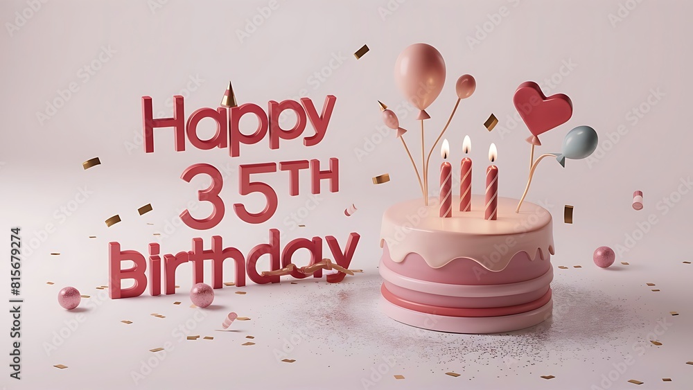 Minimalist 3D Happy 35th Birthday Background With Balloons , Hearts ...
