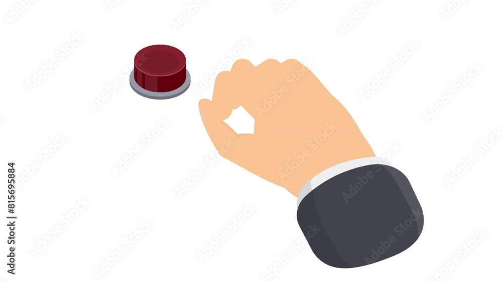 Red button with a hand. Animation click on the button, alpha channel ...