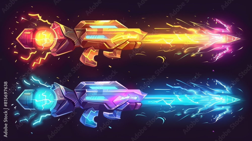 Modern illustration of vfx gun effect, space blasters, laser beams, and ...