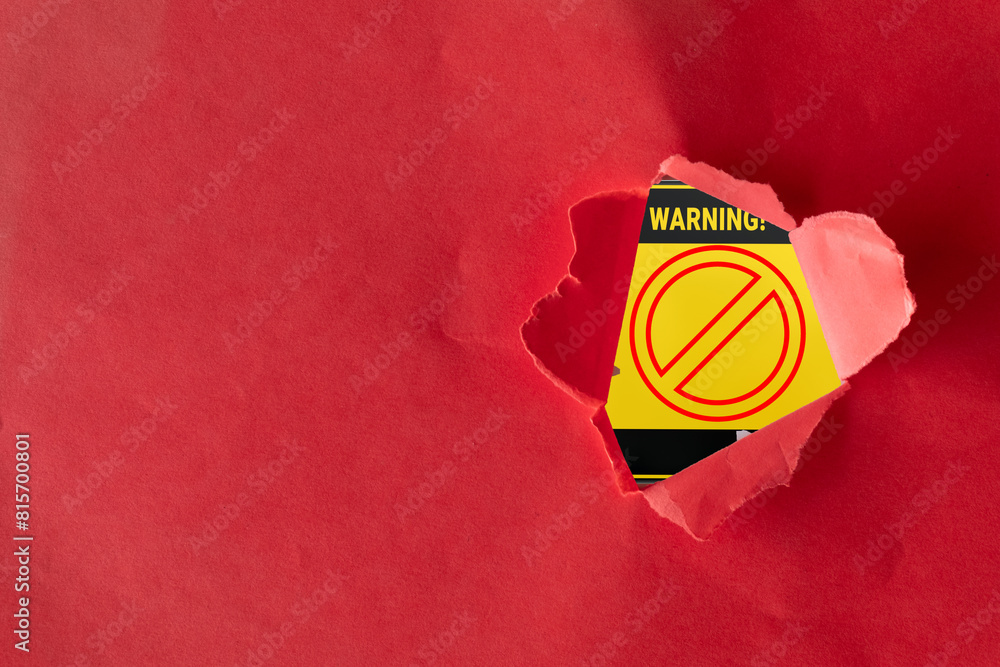 Caution Sign on Red Background, Symbol of Attention and Danger ...