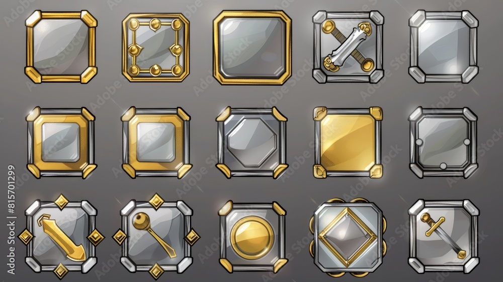 Modern illustration of shiny yellow and grey vintage borders isolated ...