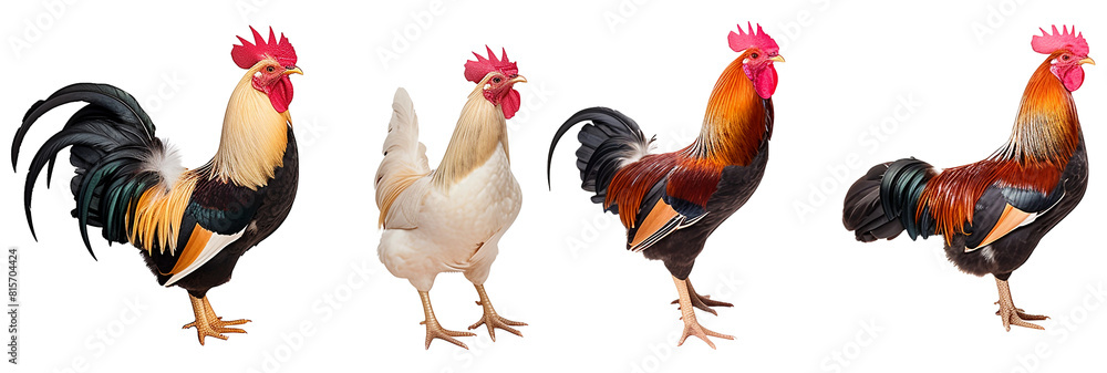 Group of roosters in different poses isolated on transparent background ...
