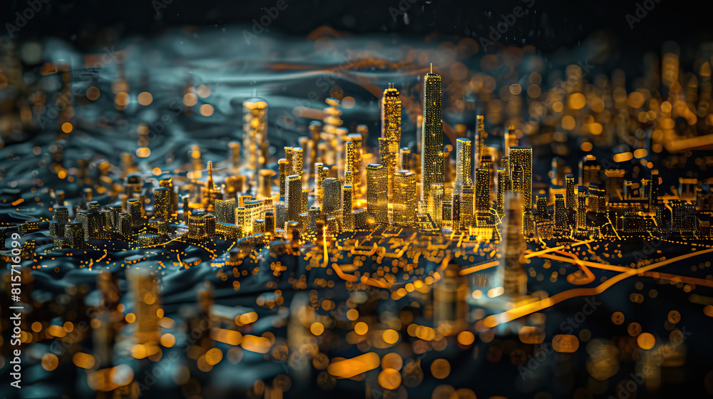 Technical visual illustration, mountain 3D LiDAR GIS aerial map urban ...