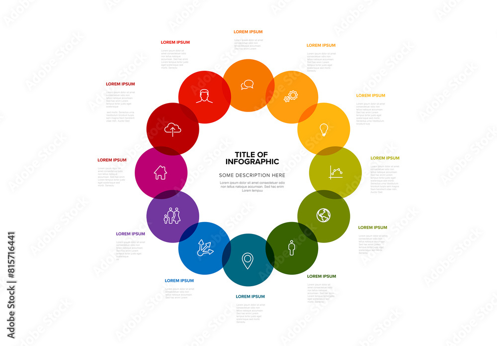 Multipurpose infographic template with twelve icons in circles Stock ...