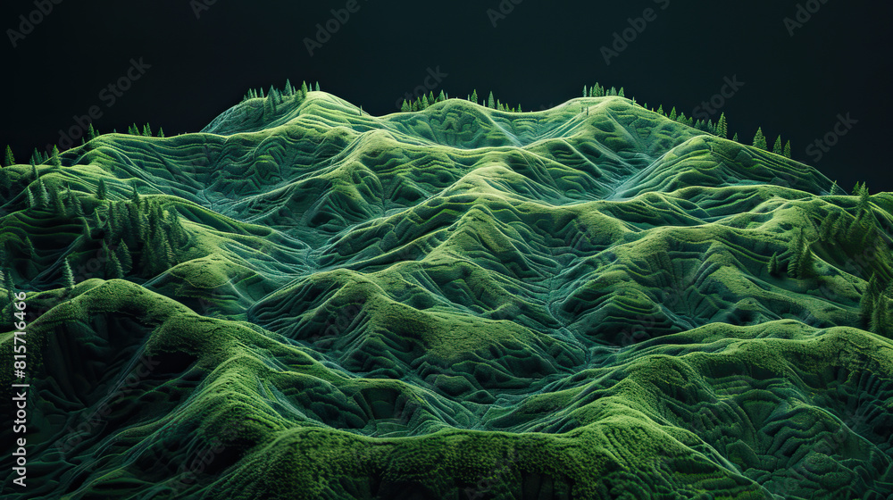 Technical visual illustration, mountain 3D LiDAR GIS aerial map ...