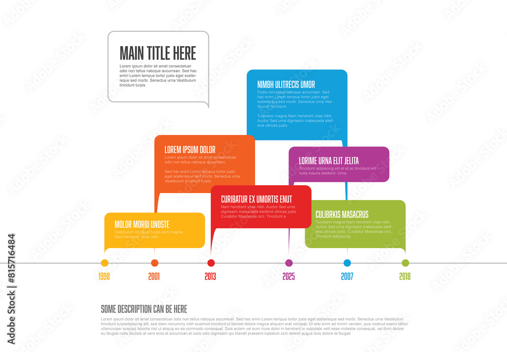 Flat horizontal color timeline infographic template made from color ...