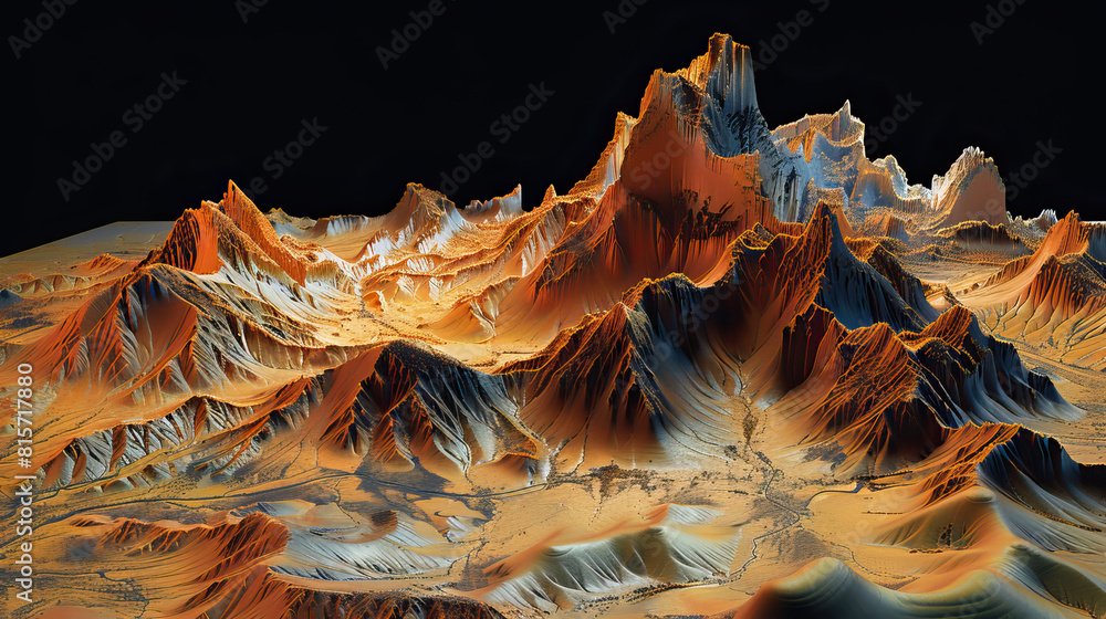 Technical visual illustration, mountain 3D LiDAR GIS aerial map ...