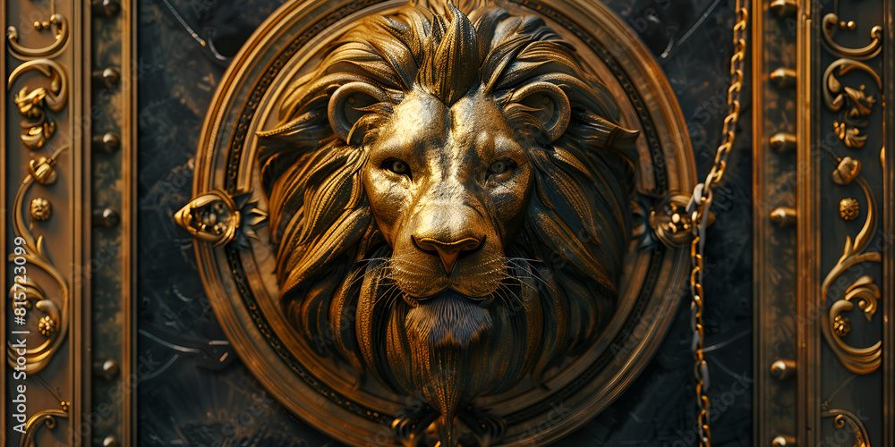 Golden Crowned Lion Art Feathered Majesty: Gold Lion Shadowed Royalty ...