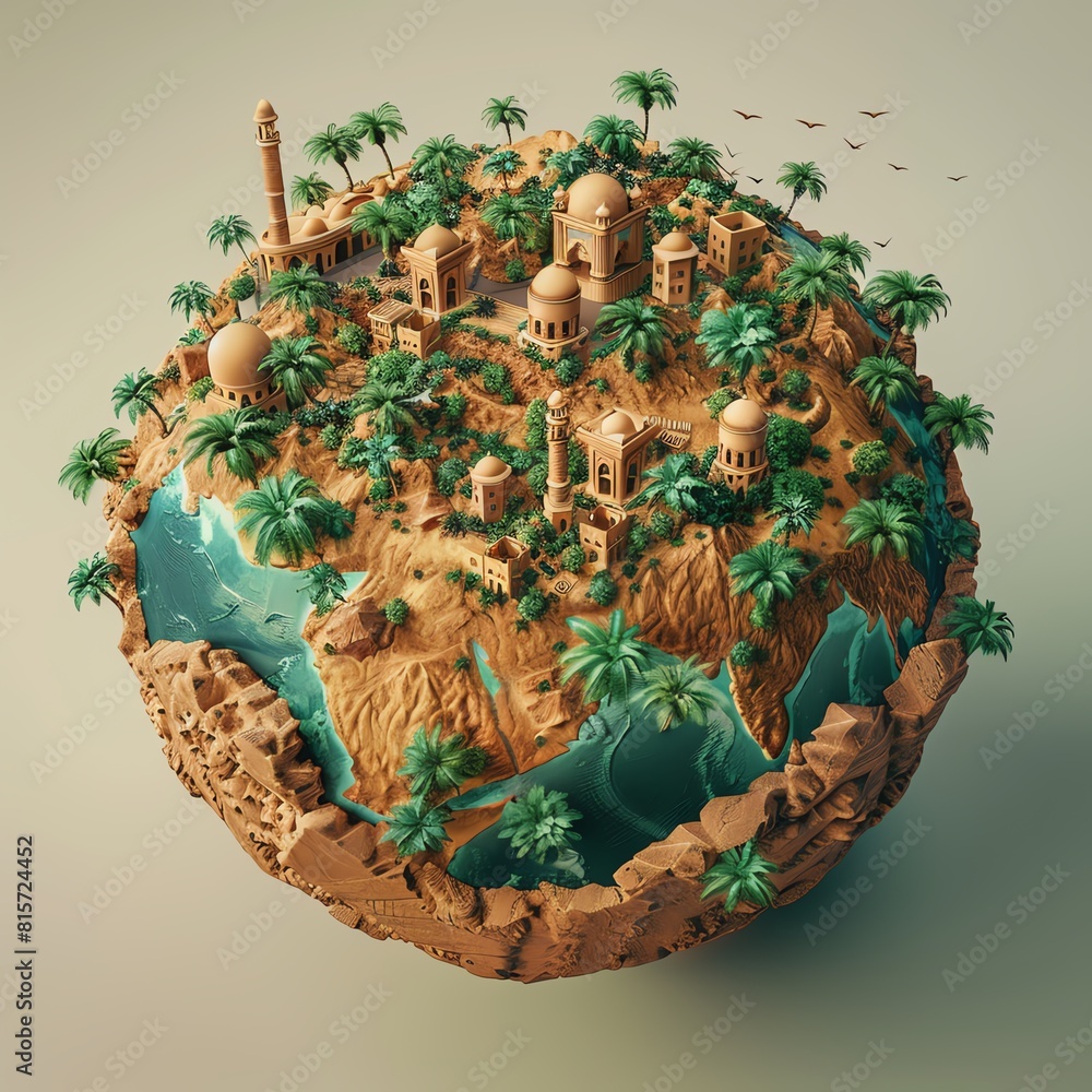 Digital earth model centered on Middle East flat design top view travel ...